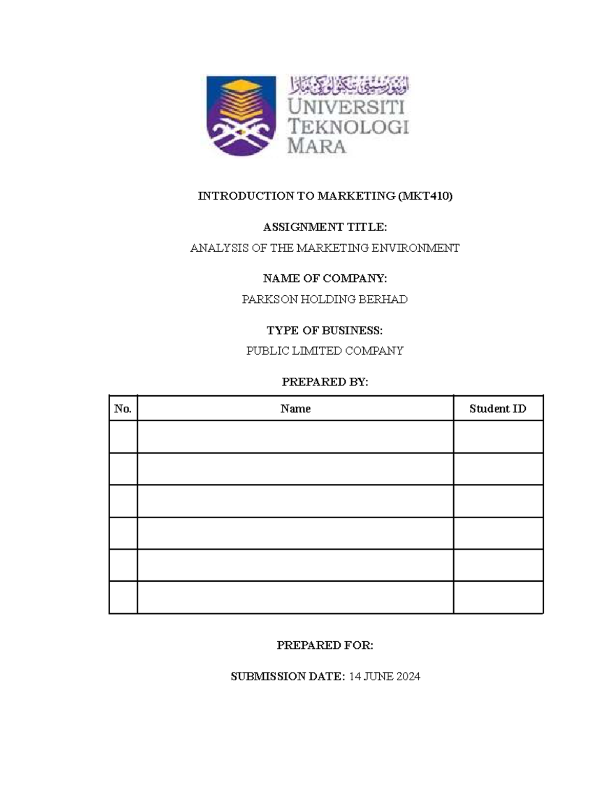 MKT410 Group Assignment: Analysis of Parkson's Marketing Environment ...