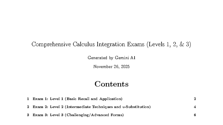 Calculus Integration Exams (Levels 1, 2, & 3) - Practice Questions ...