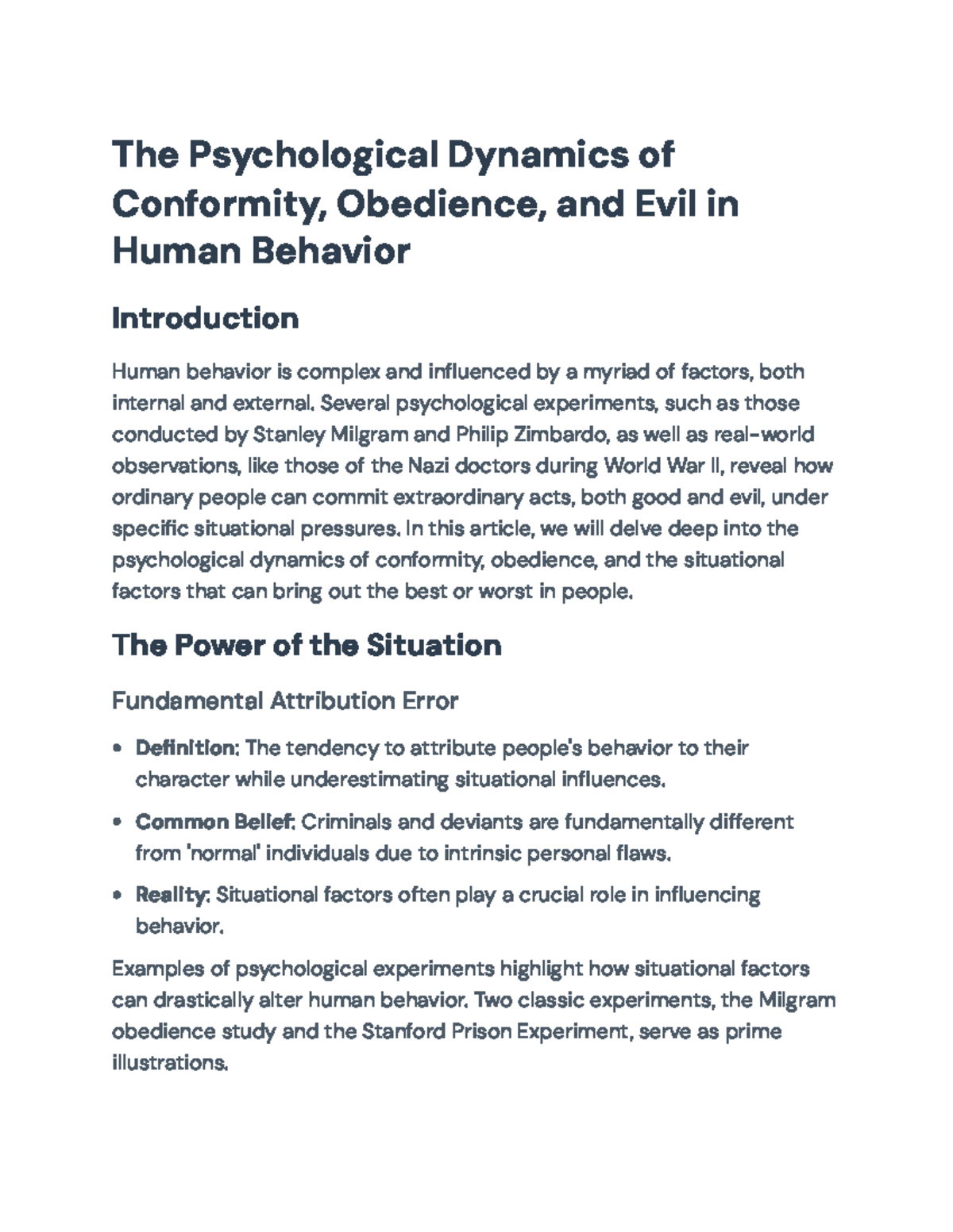 The Psychological Dynamics of Conformity and Obedience in Human ...