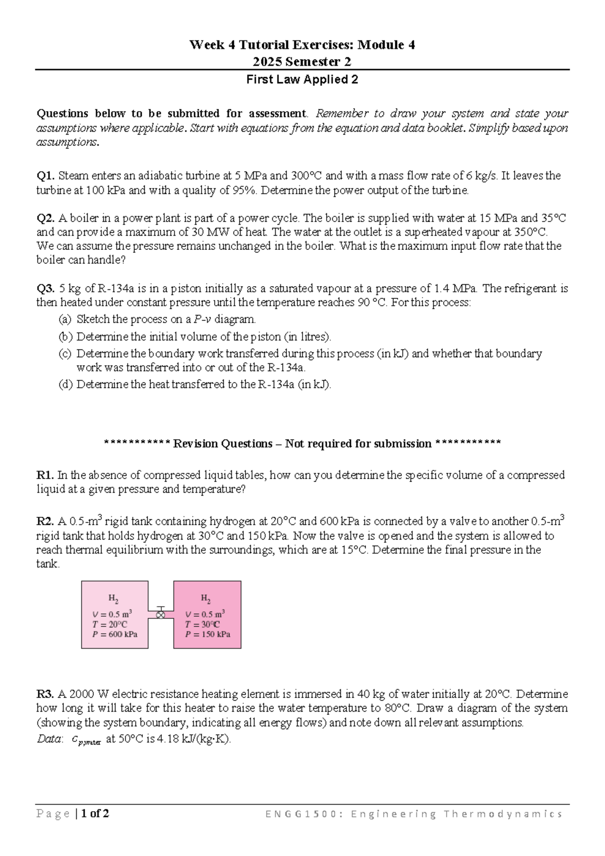 ENGG1500: Week 4 Tutorial Exercises on Thermodynamics Concepts - Studocu