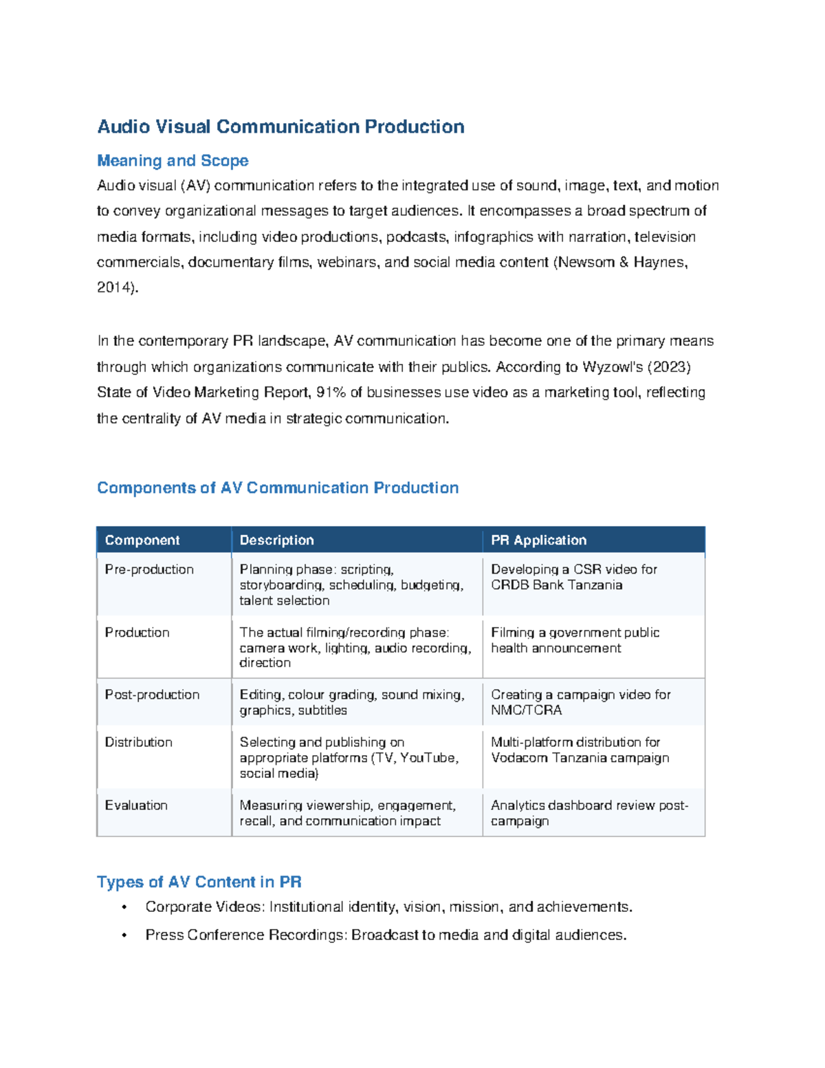 Audio Visual Communication Production Overview - Studocu