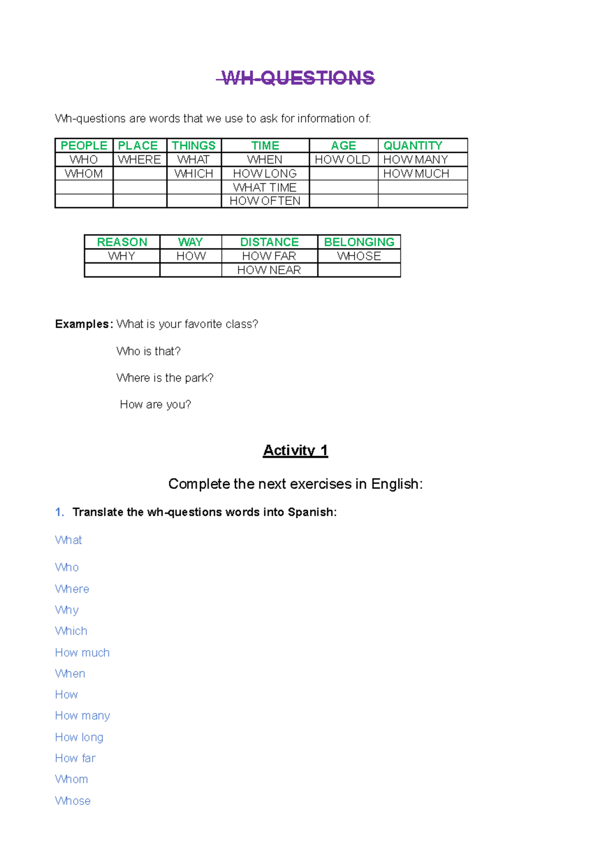 WH-Questions in English and Spanish - Study Guide - Studocu