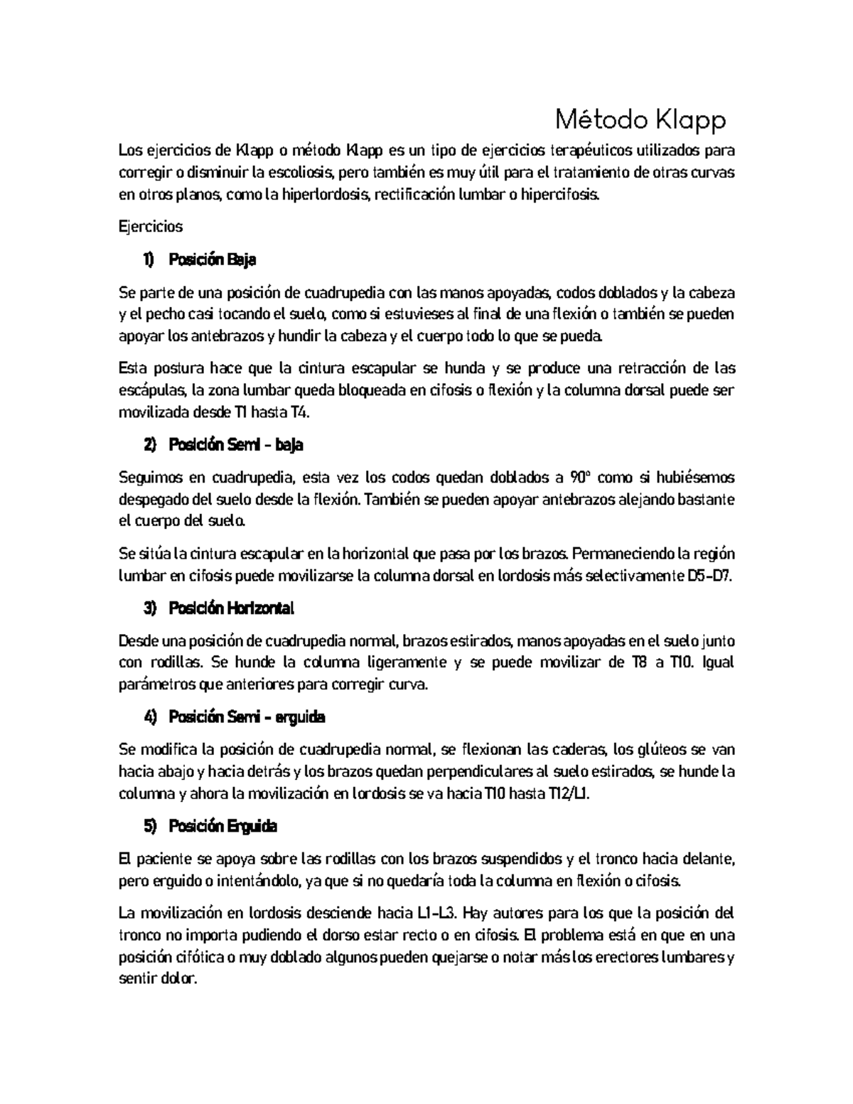 Ejercicios Terapéuticos Klapp para la Corrección de la Escoliosis - Studocu