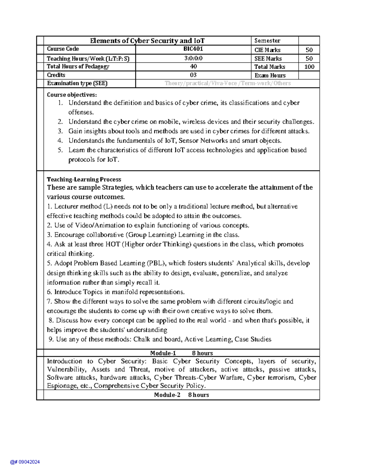 BIC401 Cyber Security & IoT Course Notes - Modules 1-5 Overview - Studocu