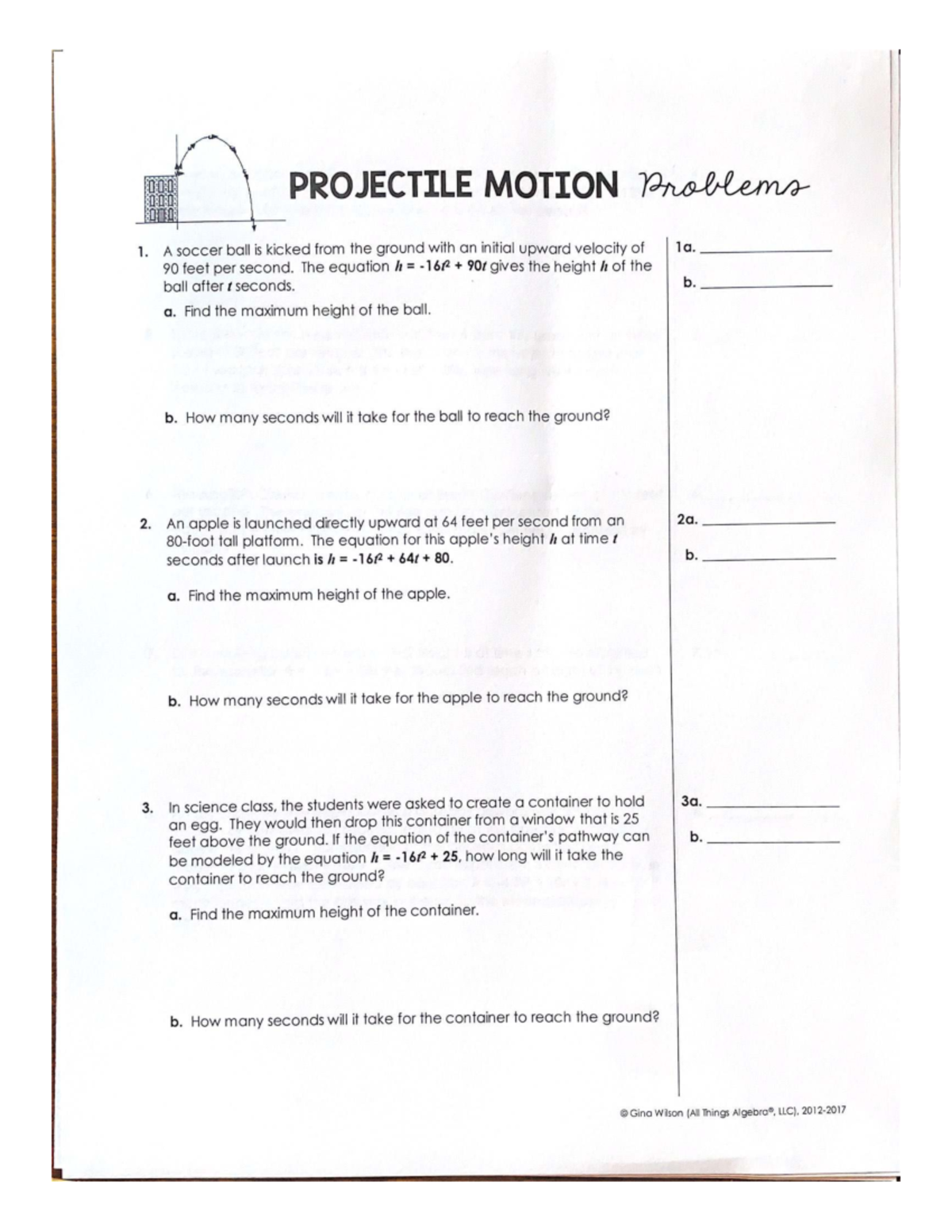 Projectile Motion Problems - Physics Practice Exercises (PHYS 101) - Studocu