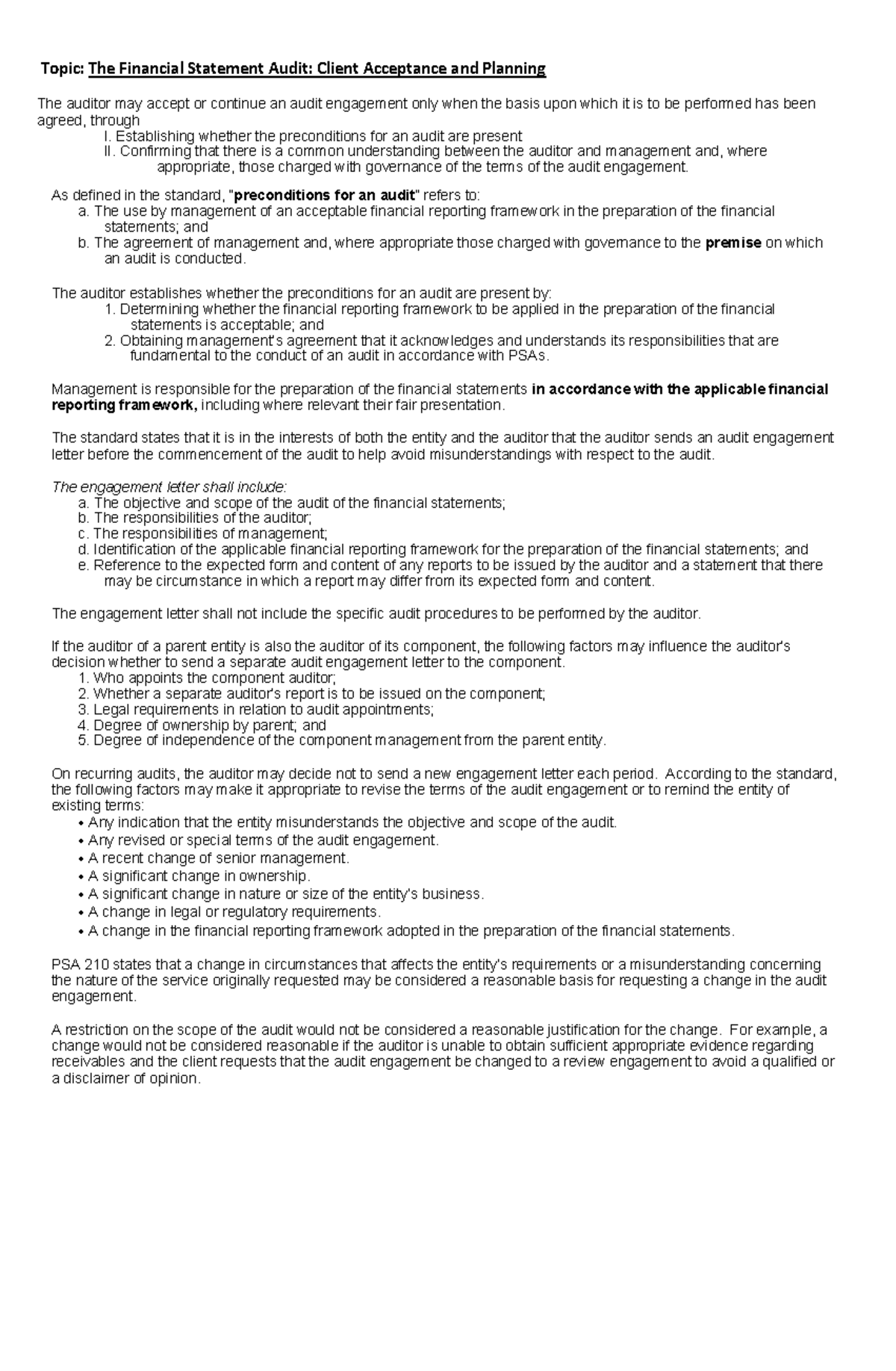 Lecture Notes - Overview of FS Audit Client Acceptance & Planning (ACCT ...