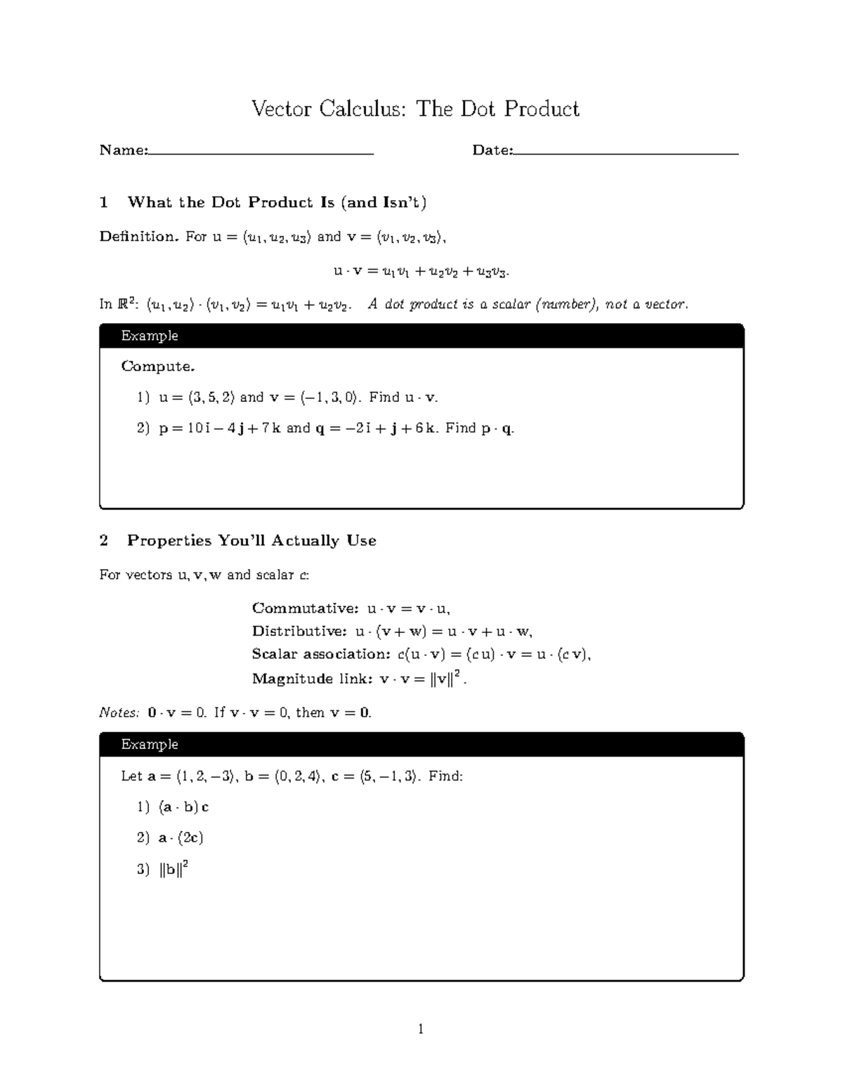 Vector Calculus: Dot Product Overview and Examples - Studocu