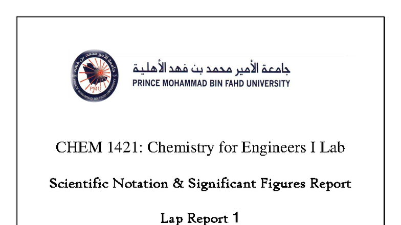 CHEM 1421: Lab 1 - Scientific Notation & Significant Figures Report ...