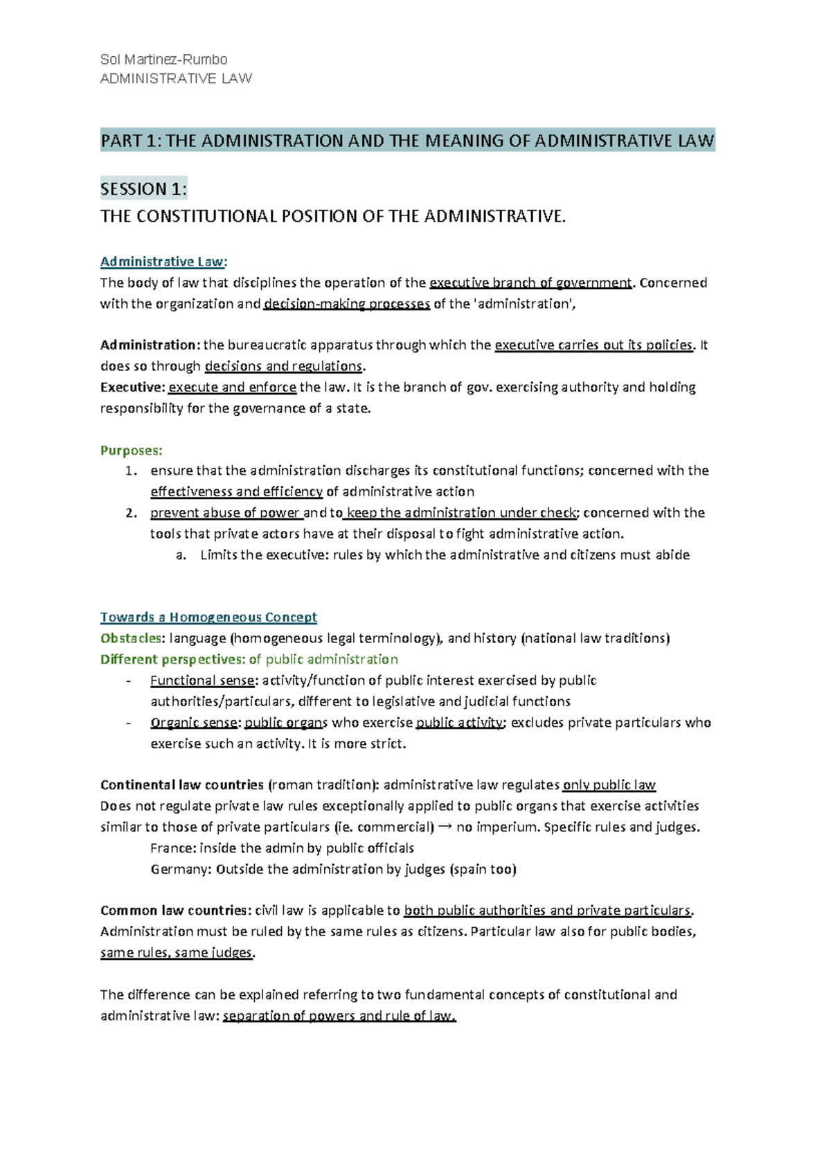 Admin Final Notes - Sol Martinez-Rumbo ADMINISTRATIVE LAW PART 1: THE ...