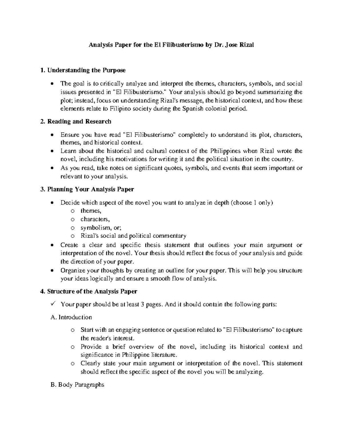 Analysis Paper on Dr. Jose Rizal's El Filibusterismo Themes & Context ...