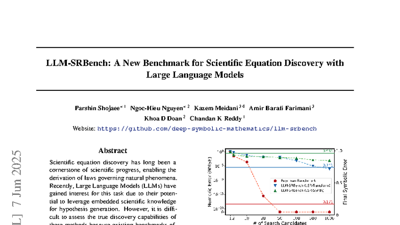 A New Benchmark for Scientific Equation Discovery with LLMs (2504 ...
