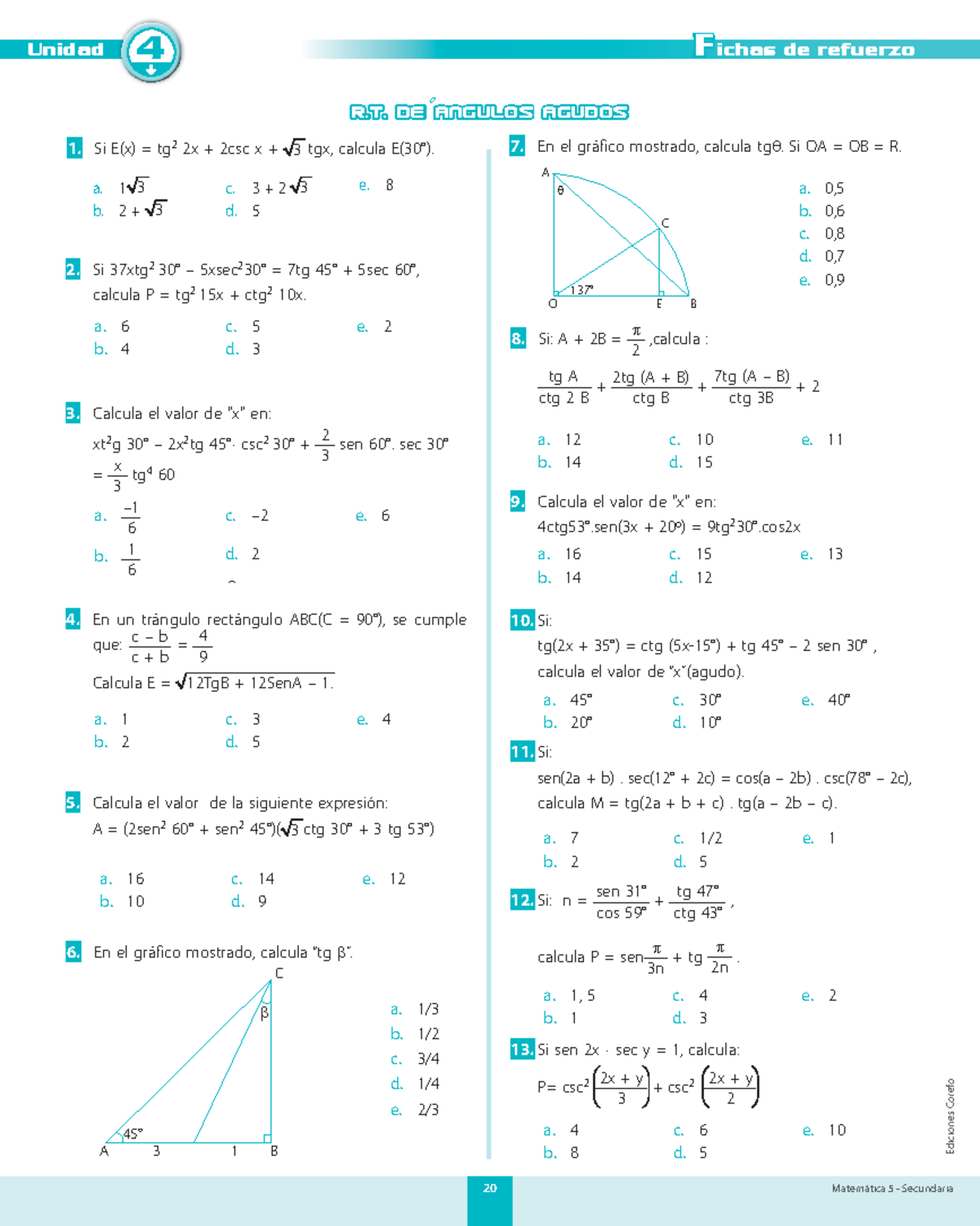 Razones trigonometricas de ángulos agudos I - Unidad 4 F ichas de ...