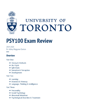 Psy100H1 - U of T - Introductory Psychology - Studocu