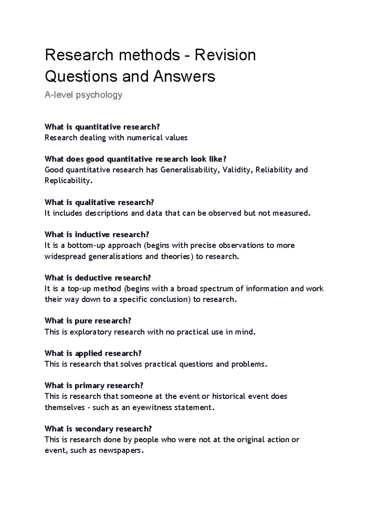 Research methods - Revision Questions and Answers - Research methods ...