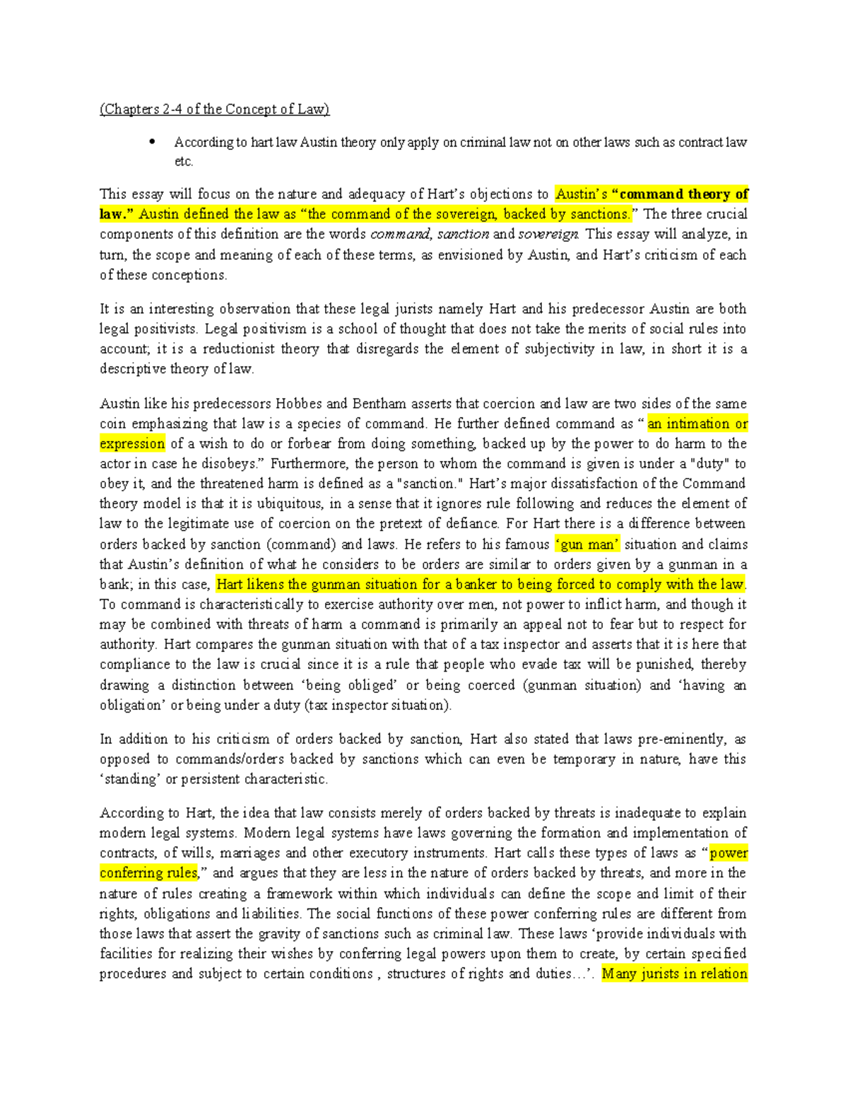 Hart's Critique of Austin's Command Theory (Chapters 2-4) - Studocu