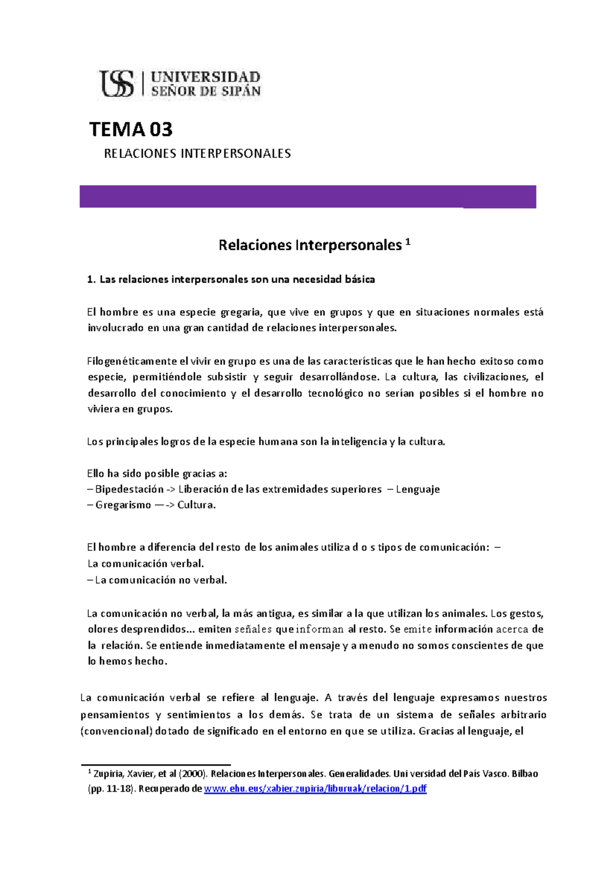 Tema 3: Relaciones Interpersonales - Necesidades y Comunicación - Studocu