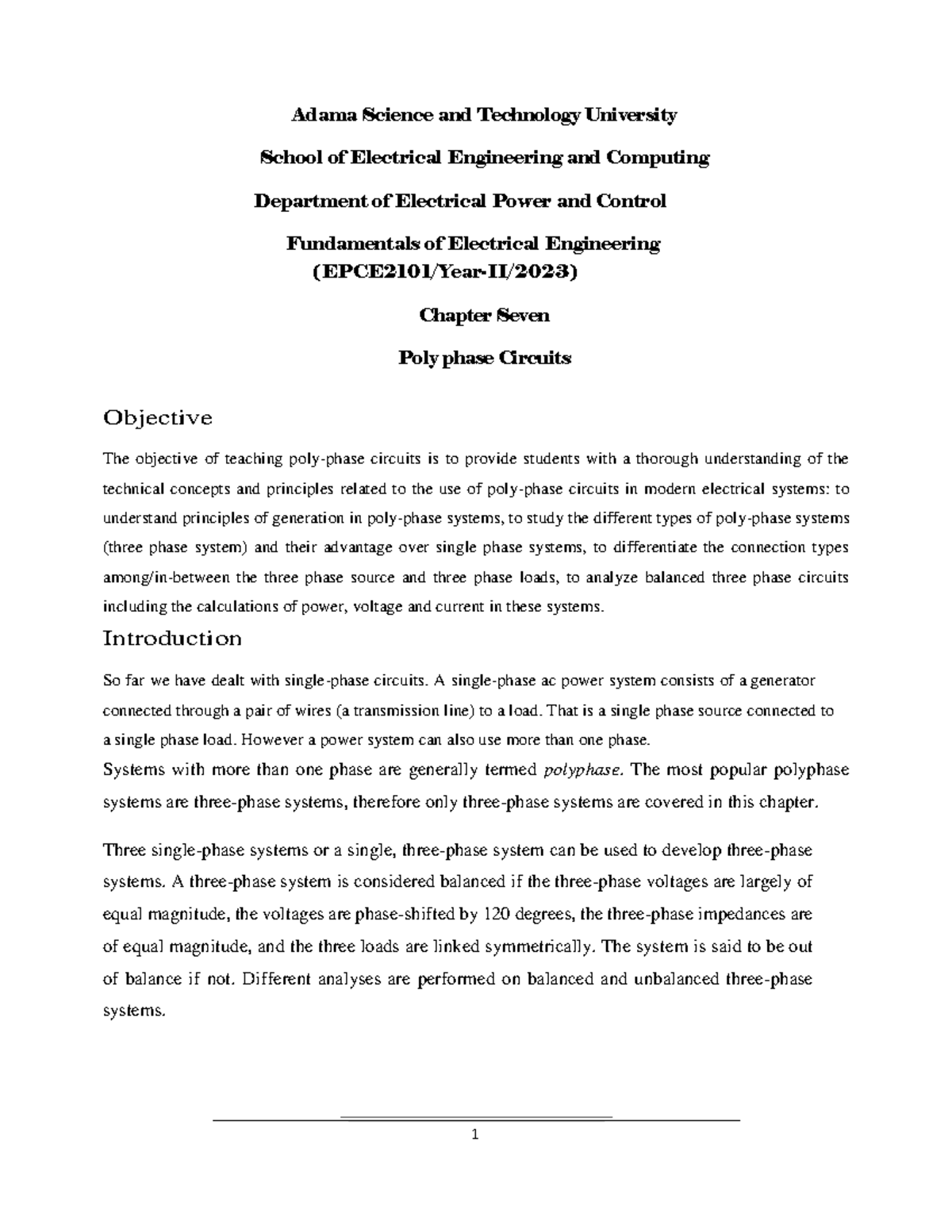 Chapter 7- Polyphase Circuits - Adama Science and Technology University School of Electrical ...
