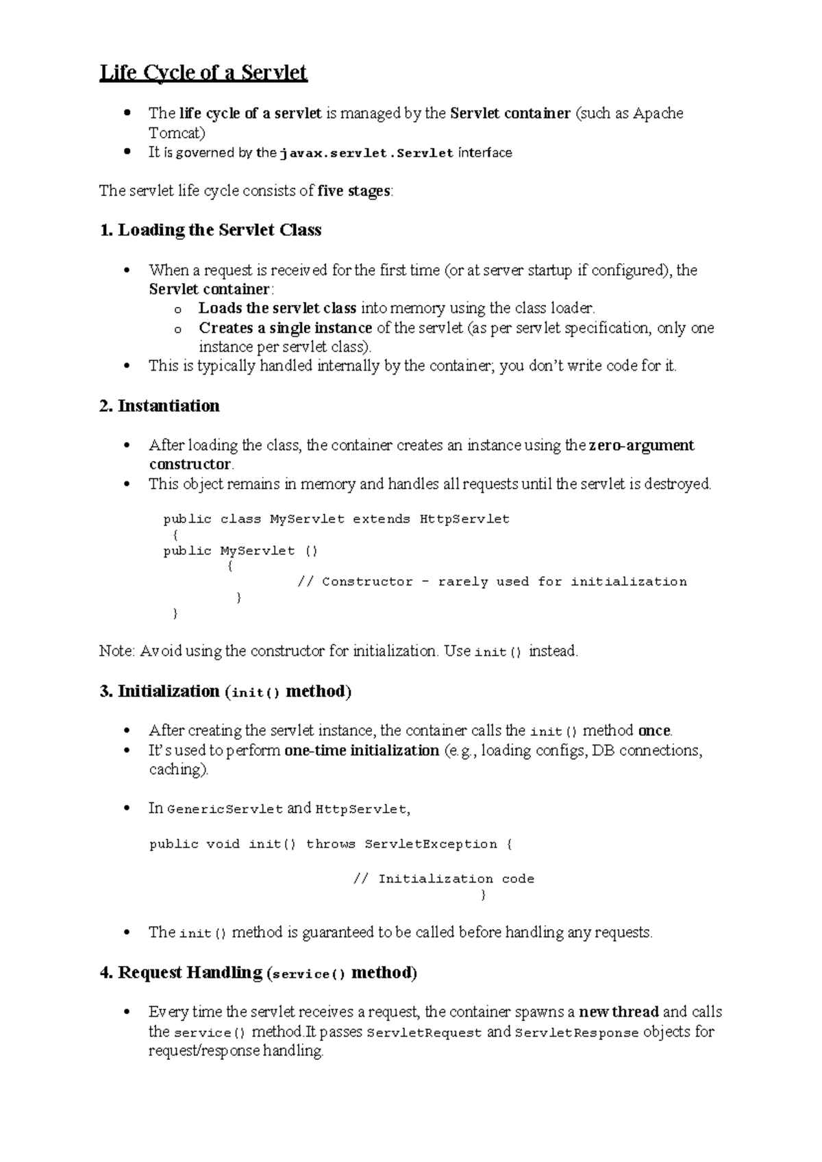Servlet Life Cycle Explained: Key Stages and Methods - Studocu
