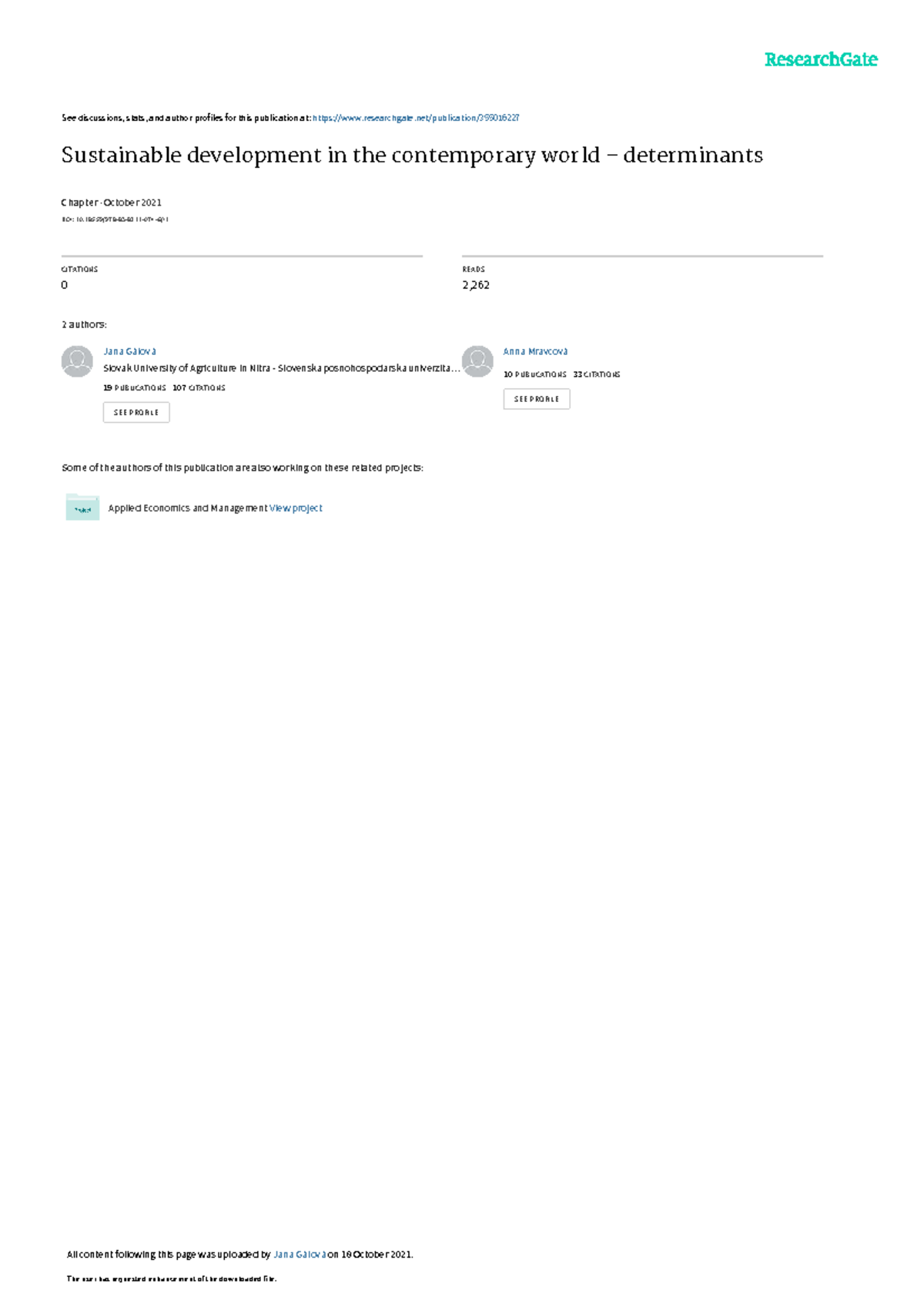 Sustainable development in the contemporary world - See discussions ...