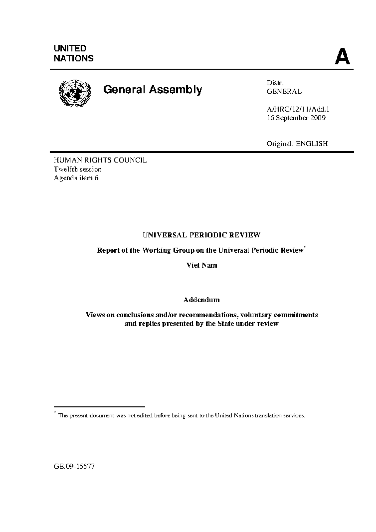 UN Human Rights Council UPR Report: Viet Nam's Responses and ...