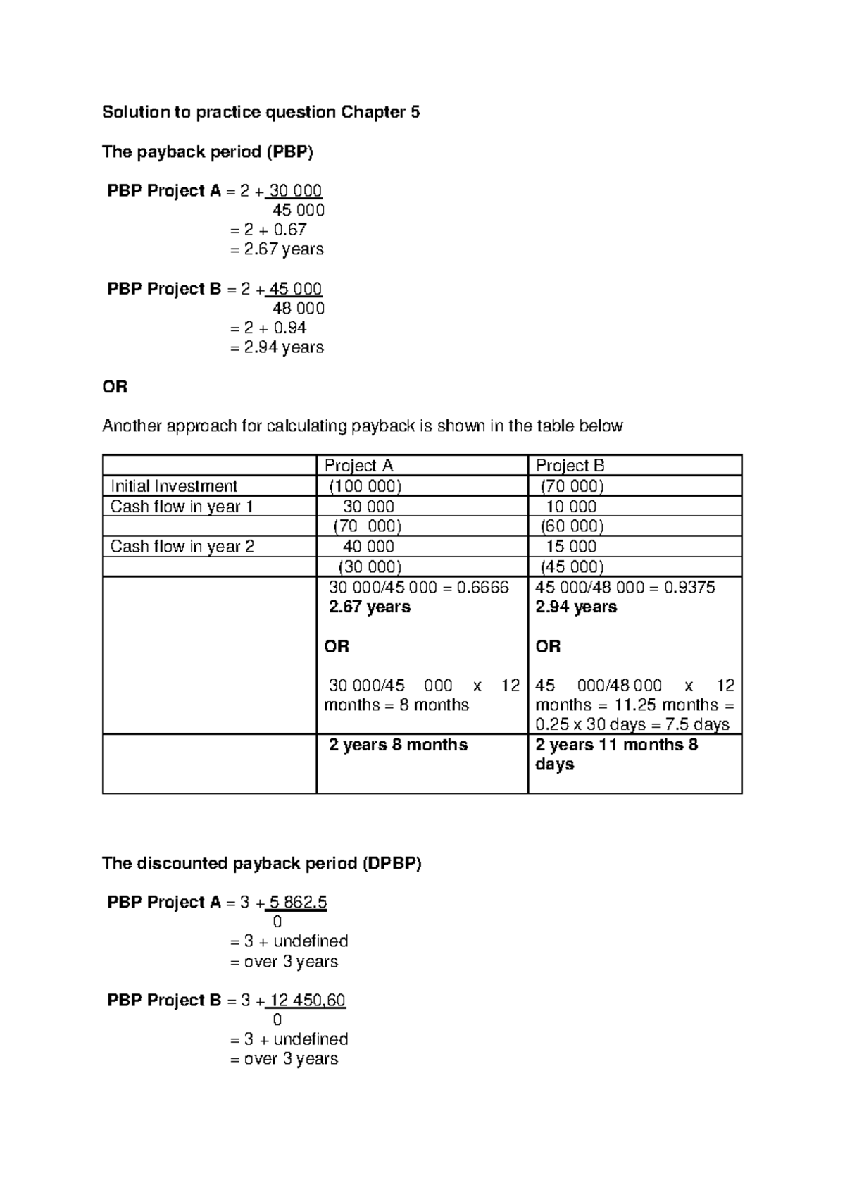 Solutions to Chapter 5 Practice Questions: PBP, DPBP, NPV, & PI - Studocu