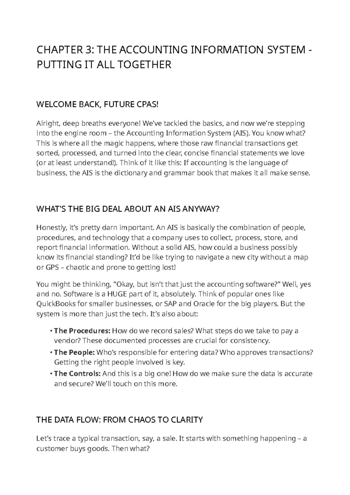 CHAPTER 3: ACCOUNTING INFO SYSTEMS - A COMPREHENSIVE OVERVIEW - Studocu