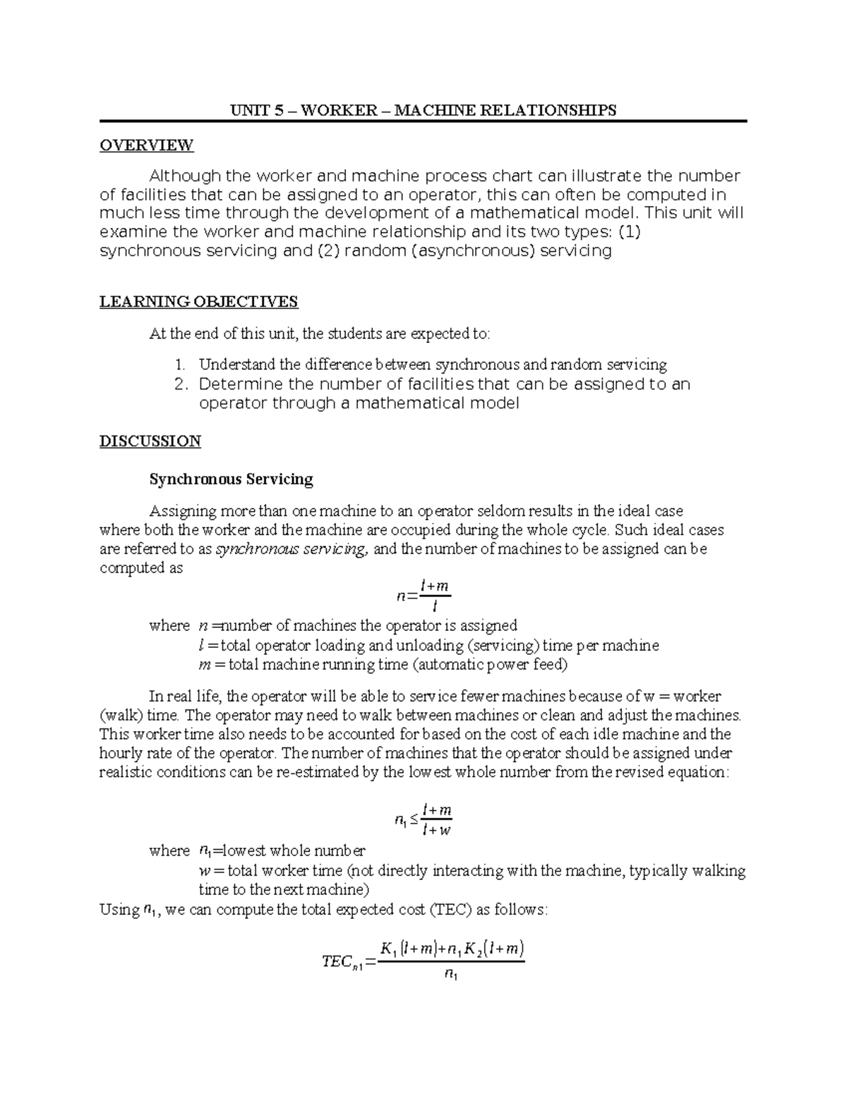 UNIT 5 Worker – Machine Relationships - UNIT 5 – WORKER – MACHINE RELATIONSHIPS OVERVIEW ...