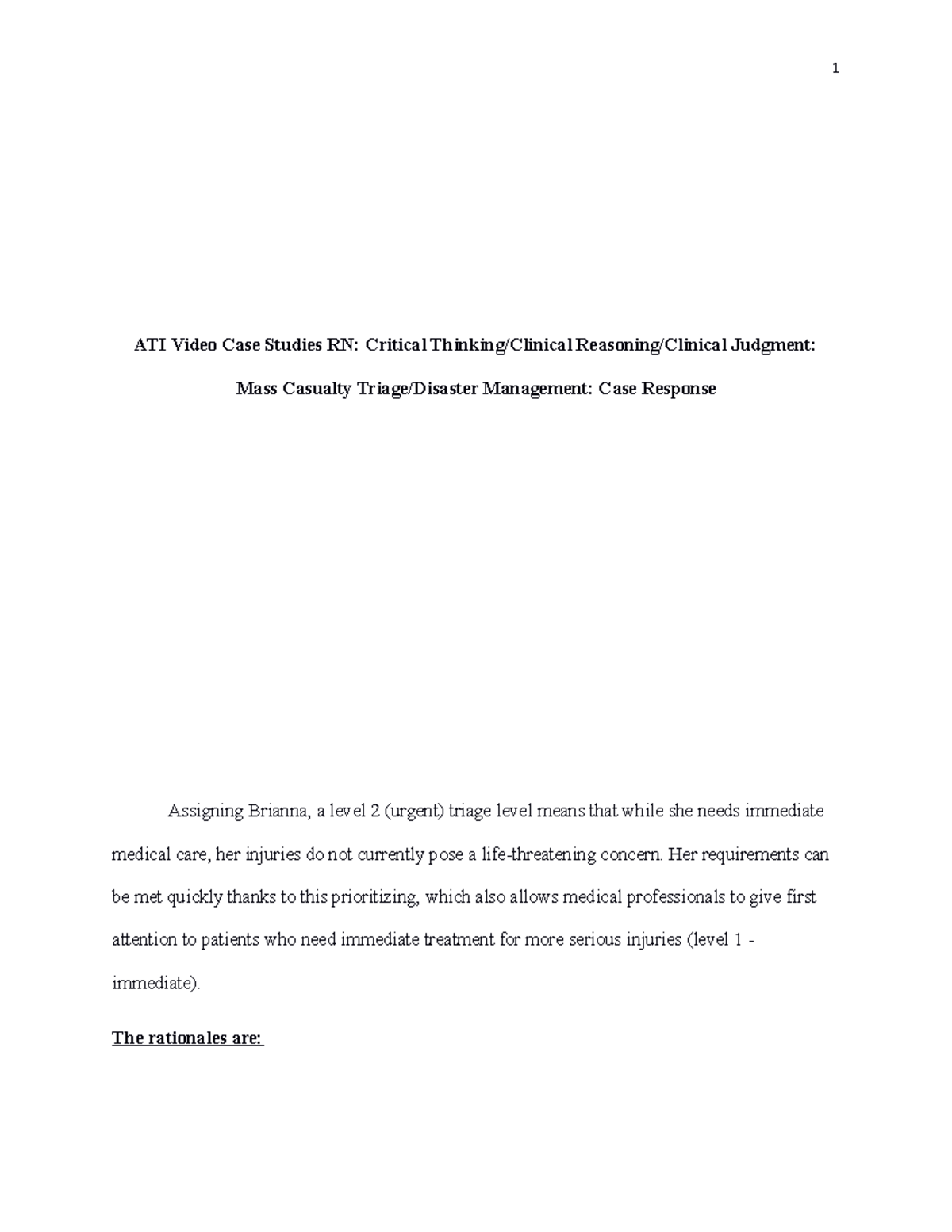 ATI RN Case Study: Critical Thinking in Mass Casualty Triage - Studocu