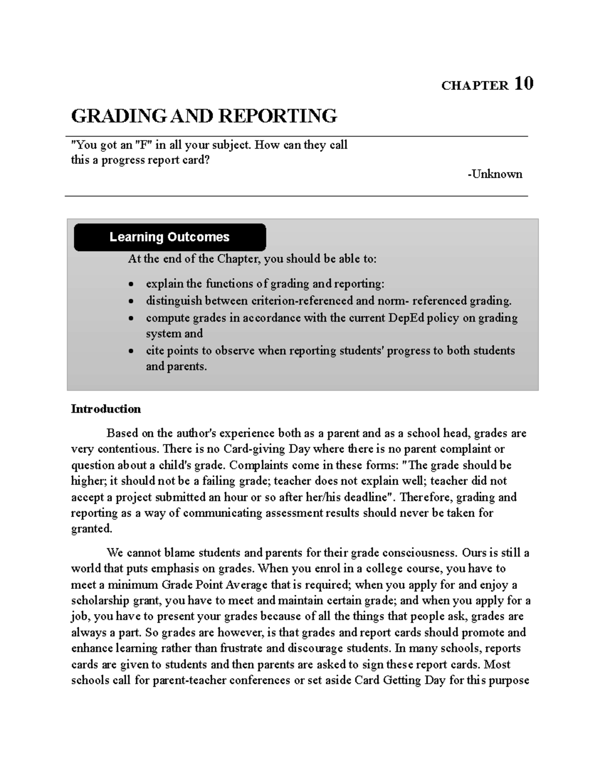 CHAPTER 10: GRADING AND REPORTING IN EDUCATION SYSTEMS - Studocu