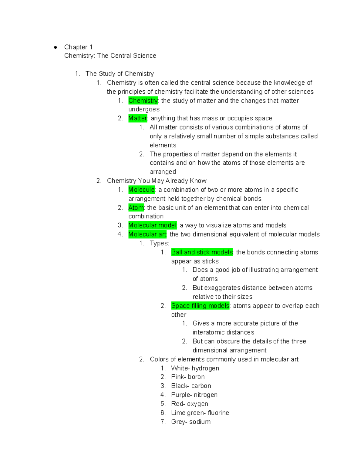 Chapter 1: Chemistry - The Central Science Overview and Key Concepts ...