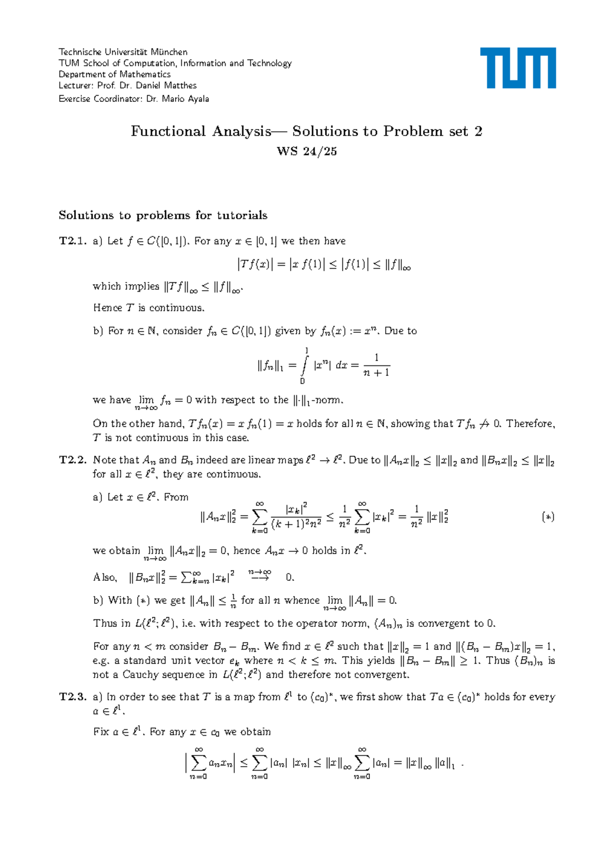 Functional Solutions to Problem Set 2 WS - Sol Sheet 2 TUM - Studocu