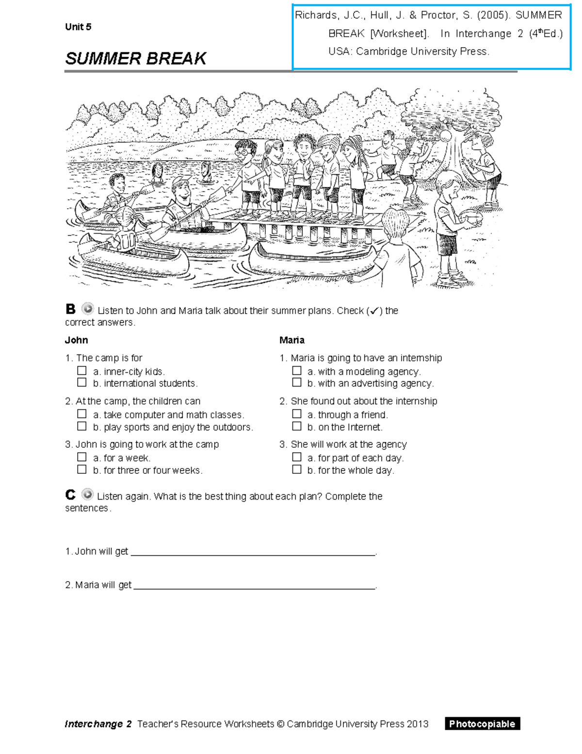 Unit 5 Listening Notes: Summer Break Plans - Worksheet S3A2 - Studocu
