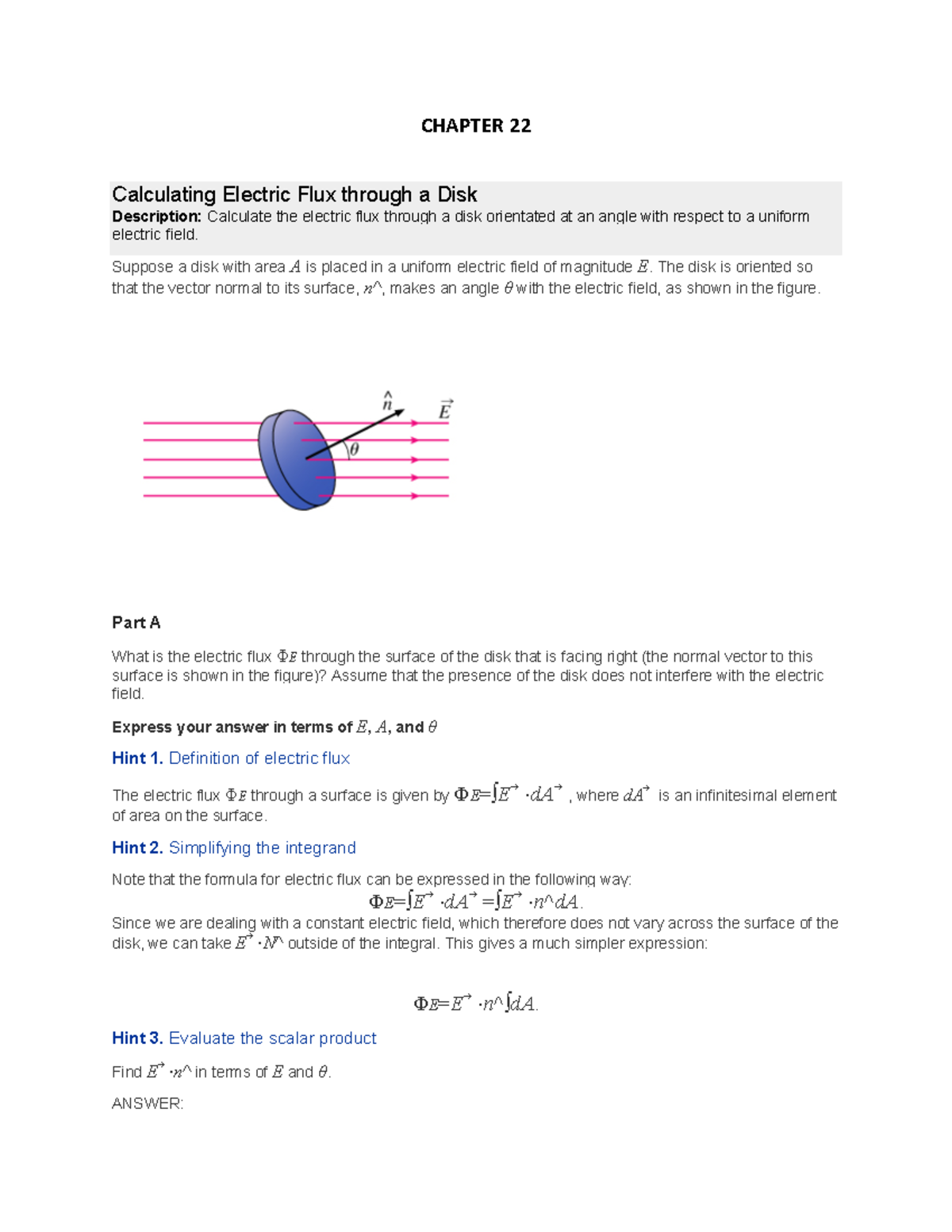 University Physics 2 - Tutorial 22 Solns - CHAPTER 22 Calculating Electric Flux through a Disk ...