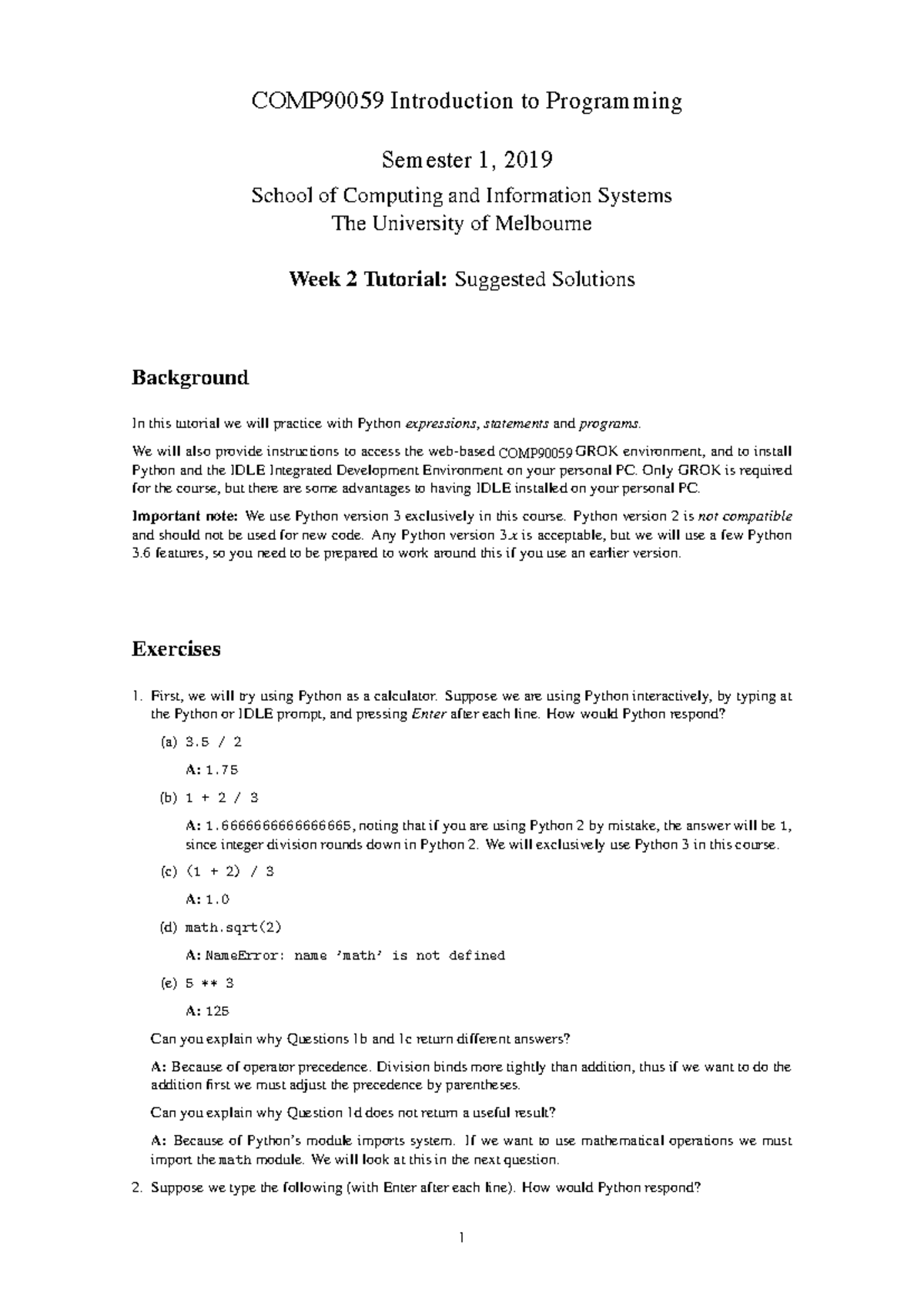 Week02 tutorial solutions - COMP90059 Introduction to Programming ...