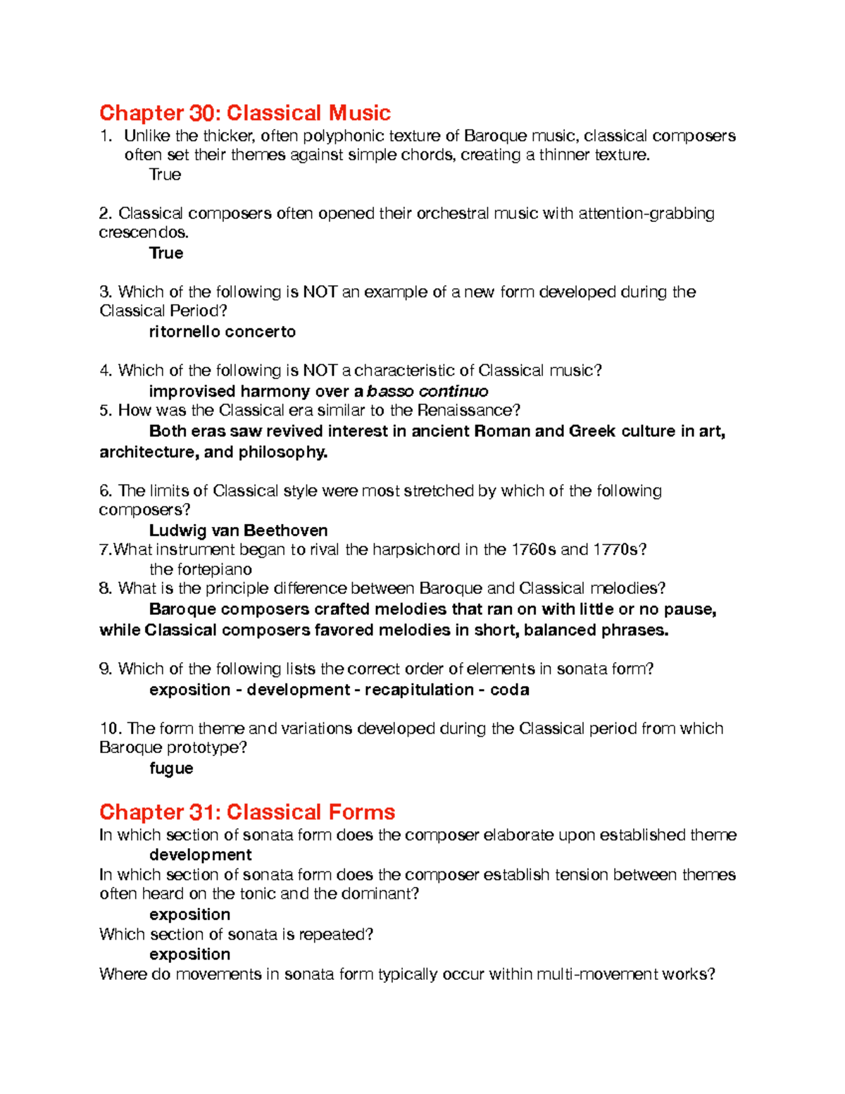 Quizzes answers - Chapter 30: Classical Music Unlike the thicker, often ...