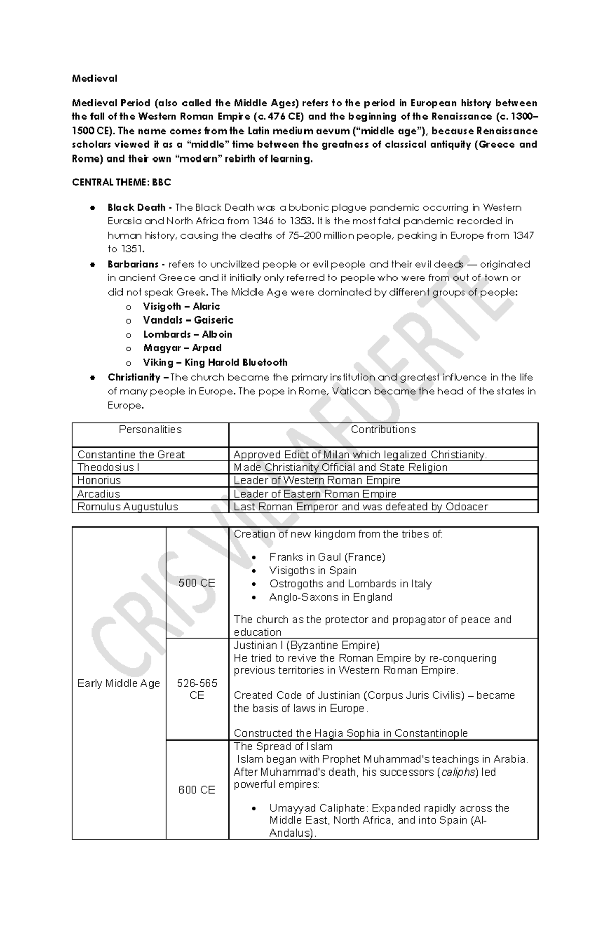 HIST 101: Overview of the Medieval Period and Its Key Events - Studocu