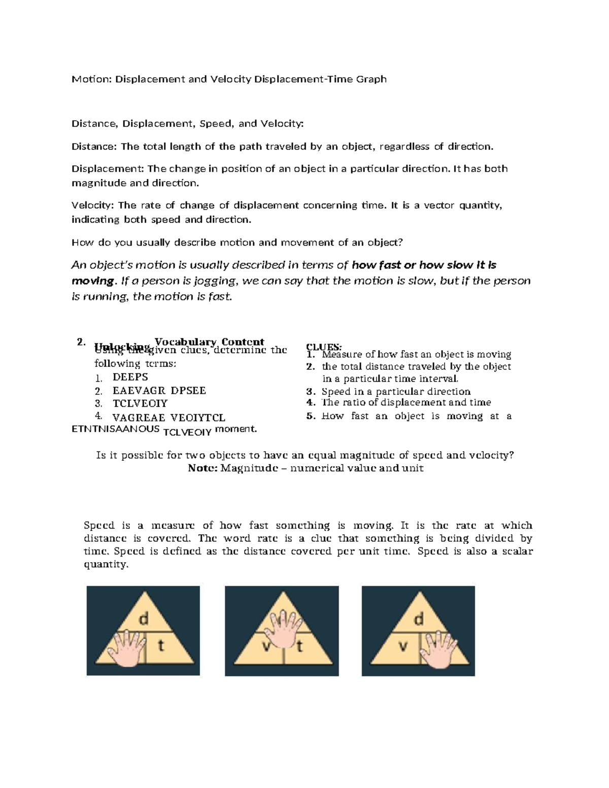 Distance-TIME Graph( Assignment) - Motion: Displacement and Velocity ...