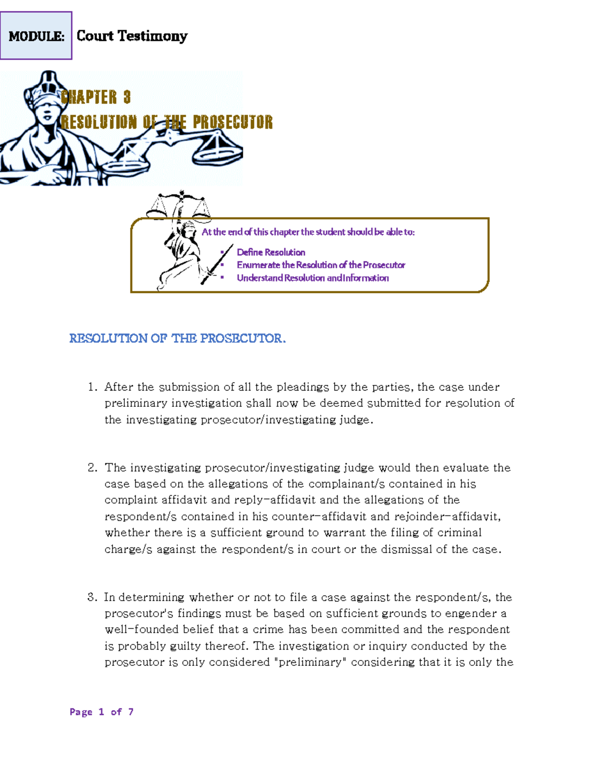 Chapter 3 - Understanding the Resolution of the Prosecutor - Studocu