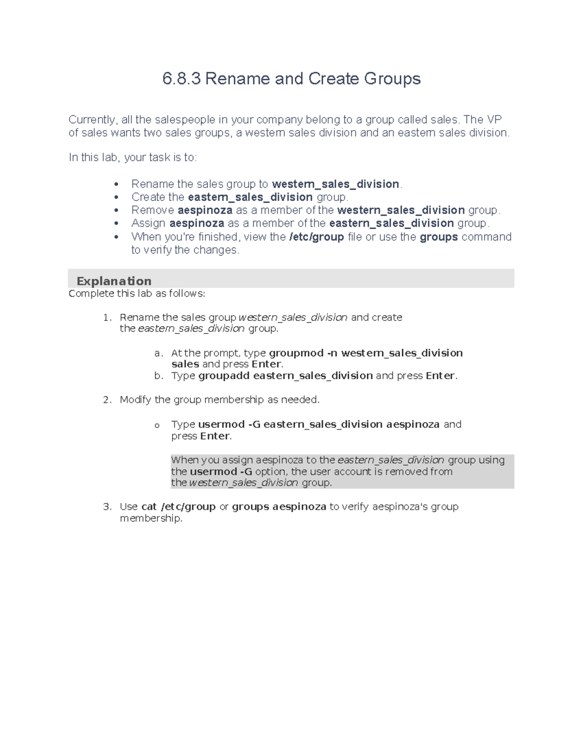 6-8-3 Lab: Renaming & Creating Sales Groups in System Administration - Studocu
