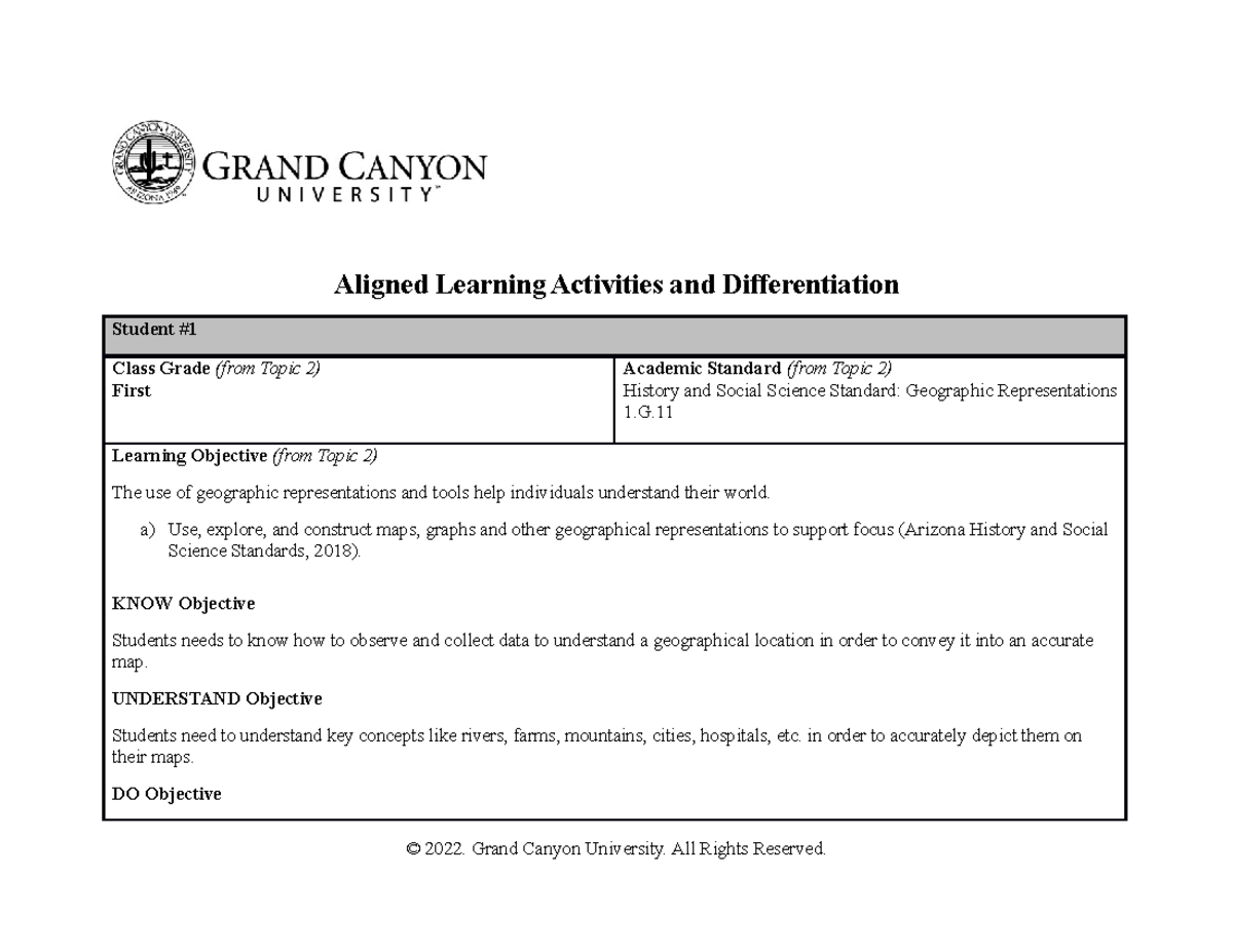 Aligned Learning Activities & Differentiation Strategies for 1st Grade ...