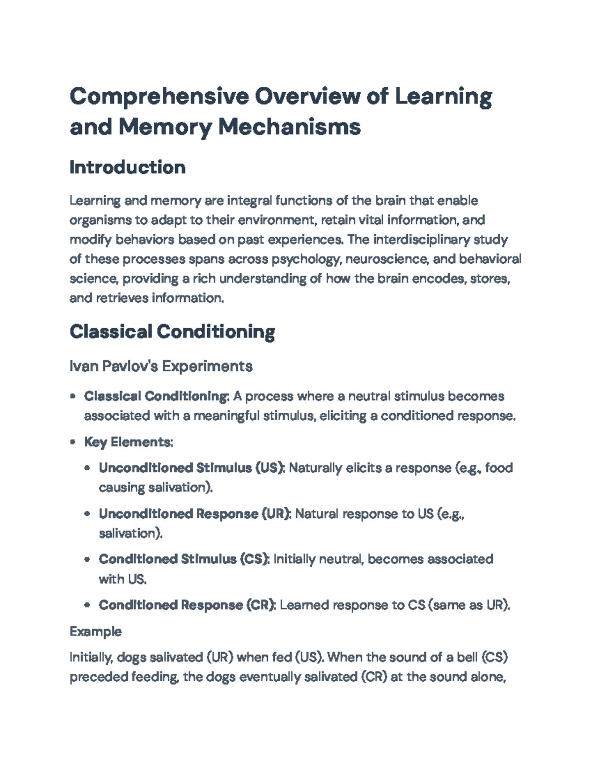 Learning and Memory Mechanisms: A Comprehensive Overview (PSY 101 ...