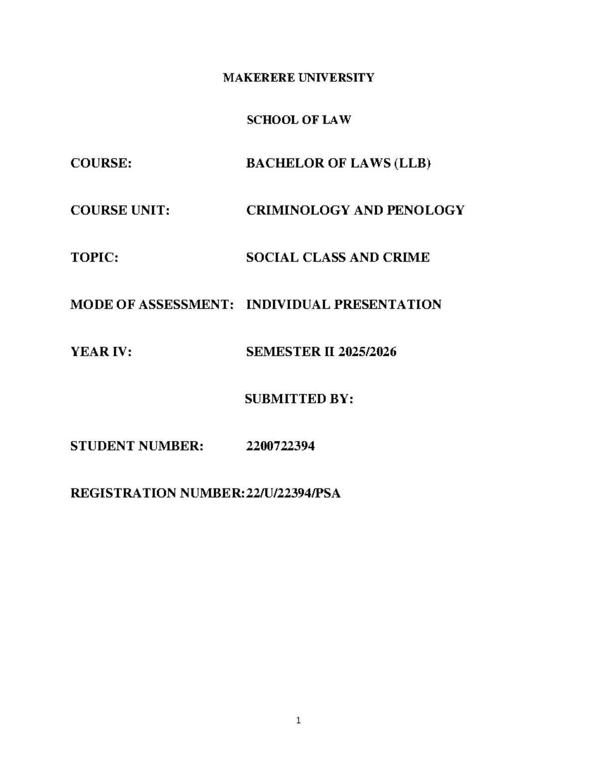 Social Class and Crime: An Analysis for LLB 2200722394 - Studocu