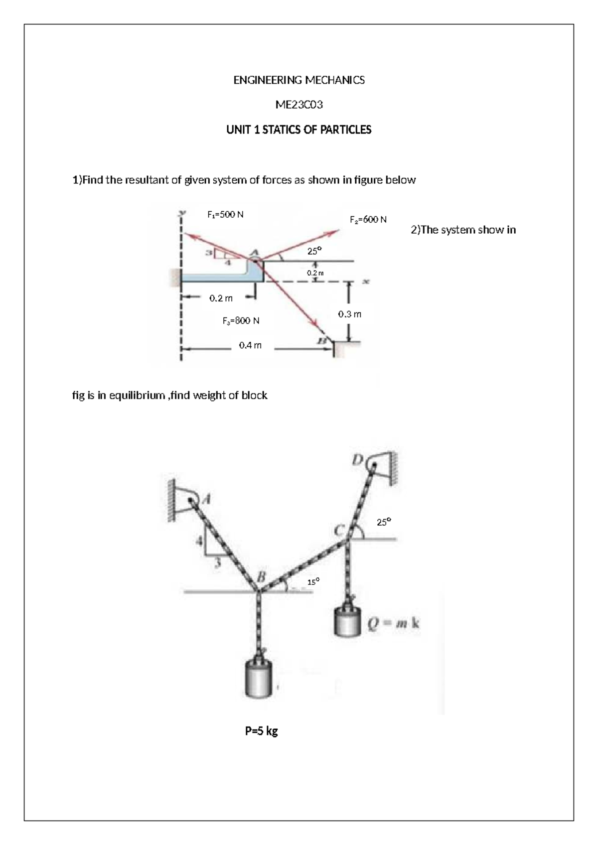 EM23C03 Unit 1: Statics of Particles Study Material - Studocu
