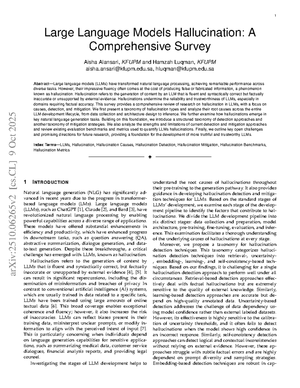 Large Language Models Hallucination: A Comprehensive Survey (CS-LLM ...