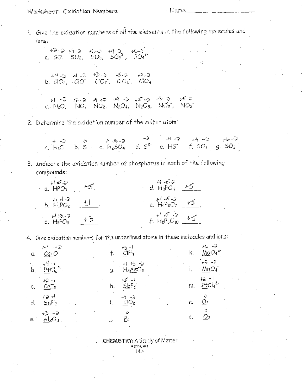 Worksheet: Oxidation Numbers - Chemistry (CHEM 9) - Studocu
