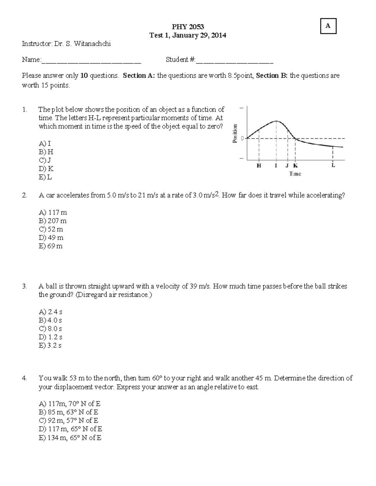 PHY 2053 Test 1 - January 29, 2014 - Studocu
