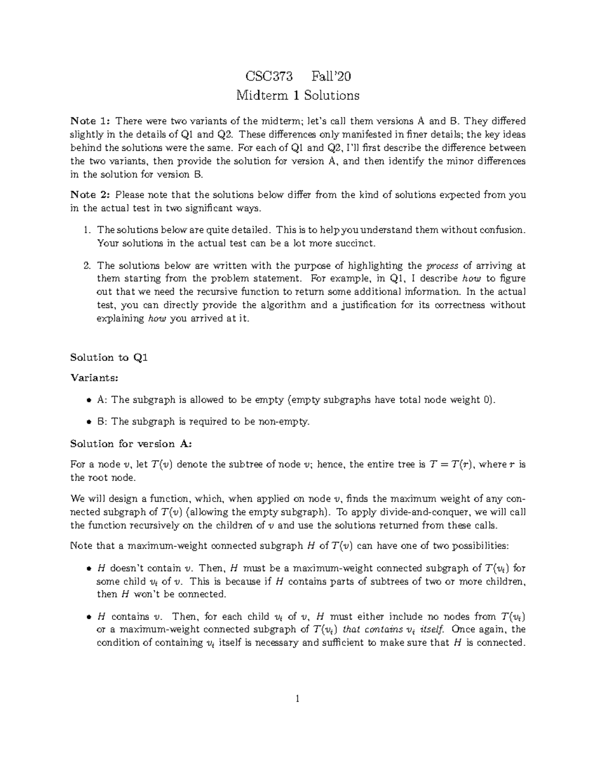 CSC373 Midterm 1 Solutions - Fall 2020 Practice Notes - Studocu