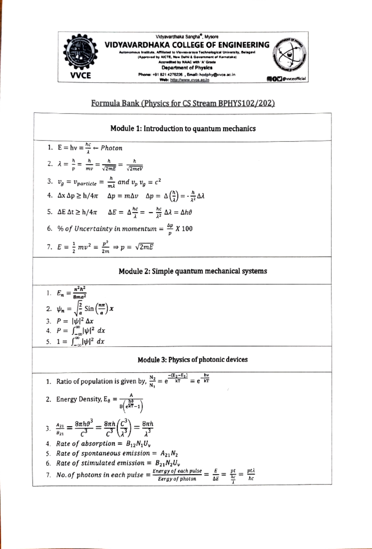 Formula Bank Bphys 102 202 - 2. = =A 4. VvCE 3. Vg = Vparticle = 1. E ...