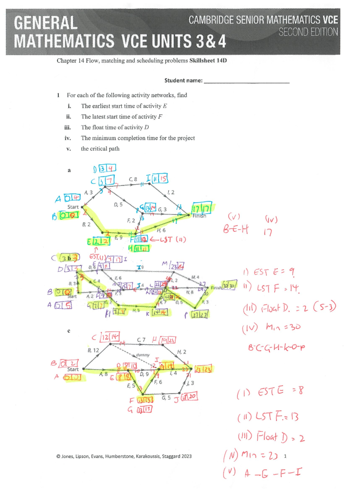 VCE Mathematics 14D Skillsheet Solutions: Flow & Scheduling Problems ...