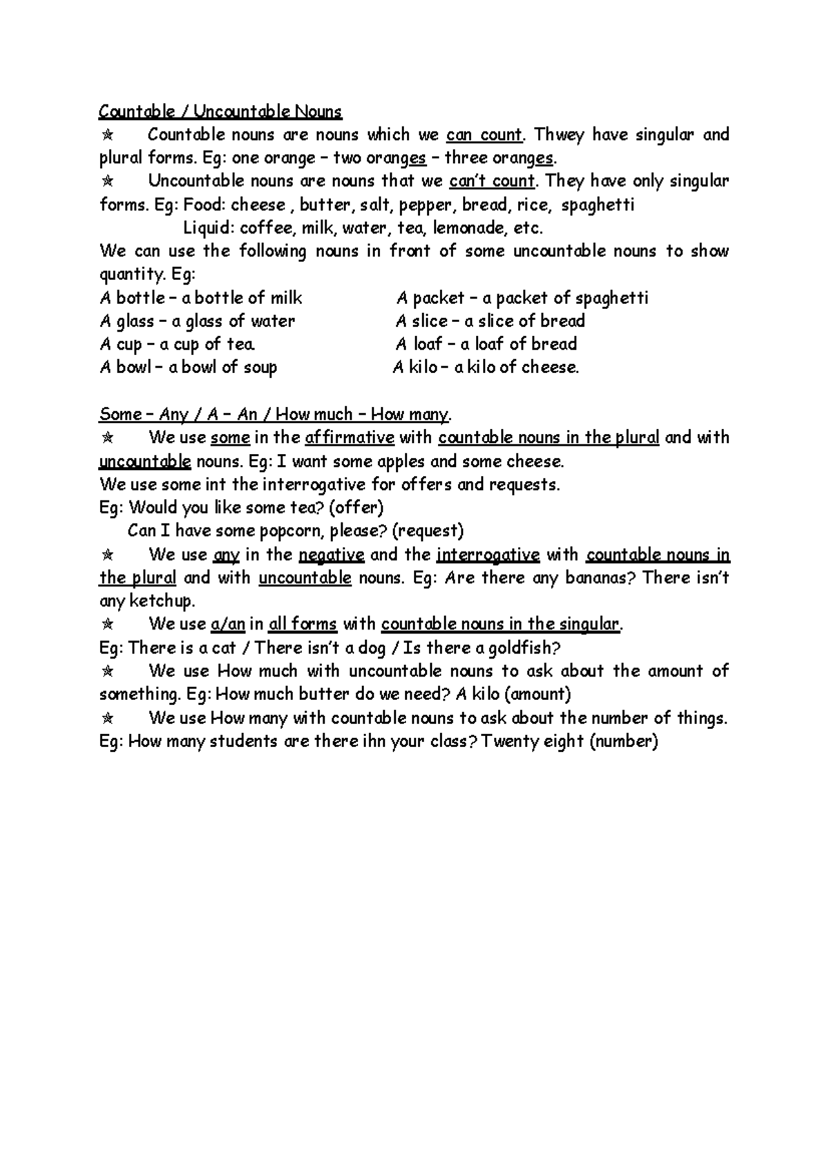 Countable and Uncountable Nouns: A Comprehensive Guide - Studocu